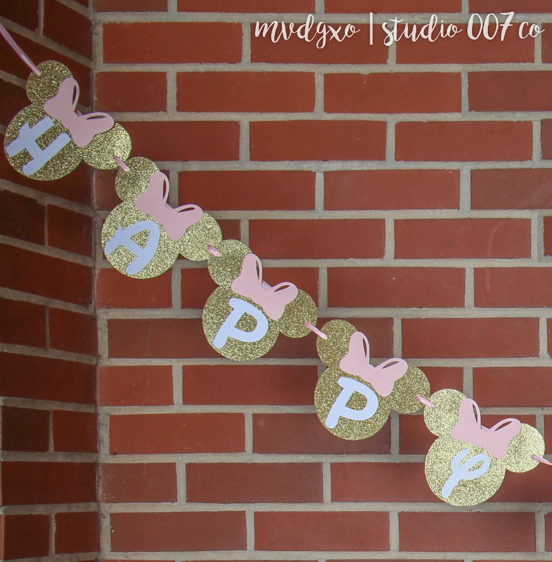 Customizable Pink + Gold Mouse Head Banner - Etsy