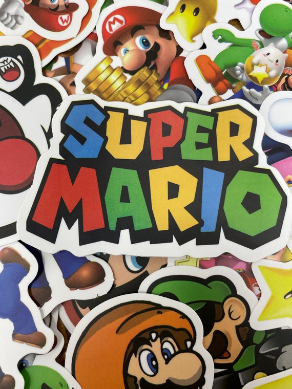 Super Mario Stickers RANDOM Pack of 6 Waterproof Glossy Embellishments ...