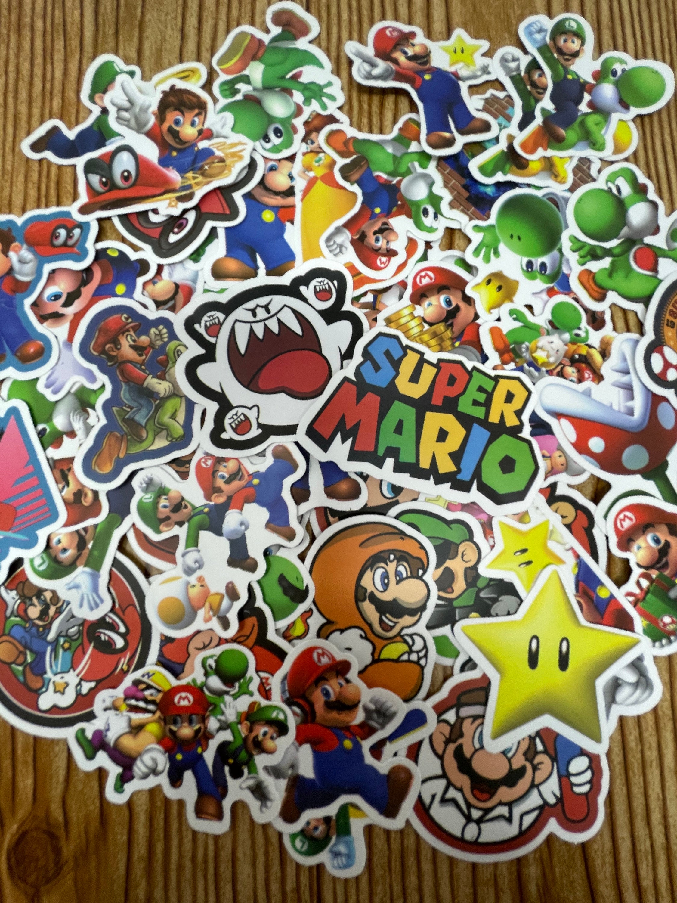 Super Mario Stickers RANDOM Pack of 6 Waterproof Glossy Embellishments ...