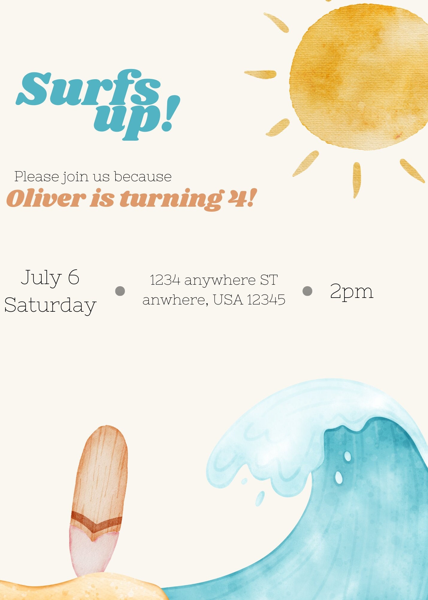 Edtiable Surfs up Birthday Invitation Template Surf Birthday Invitation ...