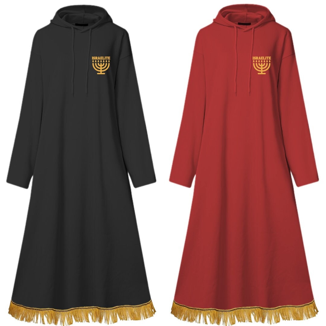 ISRAELITE Oversized Hooded Maxi Dress With Fringes Womens Hebrew ...