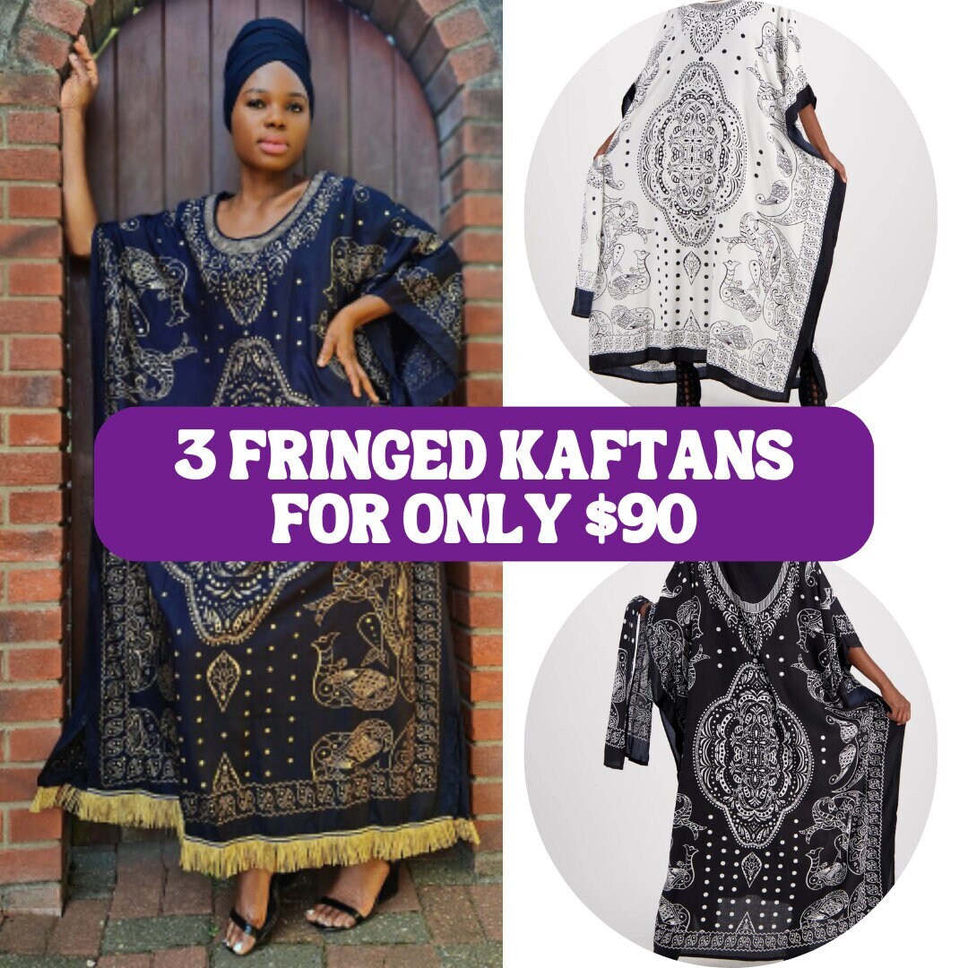 Fringed Kaftan Maxi Dresses Bundle geometric Print Hebrew Israelite ...