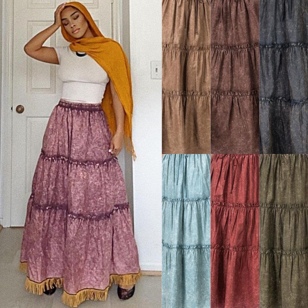 Acid Wash Cotton Maxi Skirt With Fringes Hebrew Israelite Modest ...