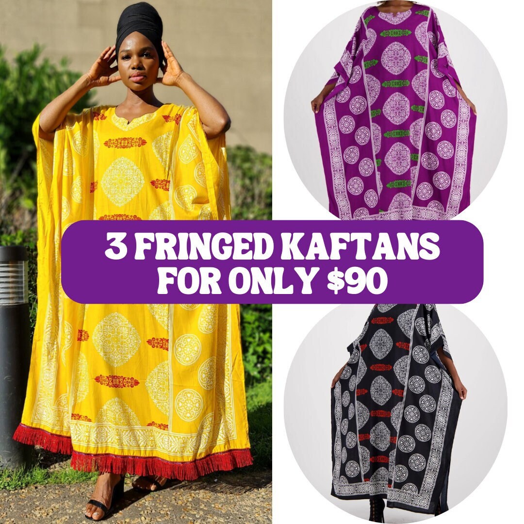 Fringed Kaftan Maxi Dresses Bundle gold/purple/black Hebrew Israelite ...