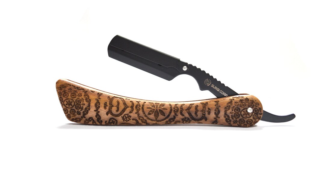 Wooden Engraved Cut Throat Straight Beard Shaving Razor With - Etsy