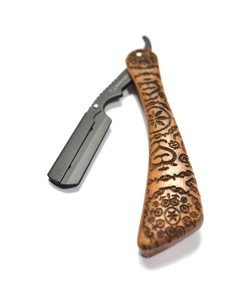 Wooden Engraved Cut Throat Straight Beard Shaving Razor With - Etsy
