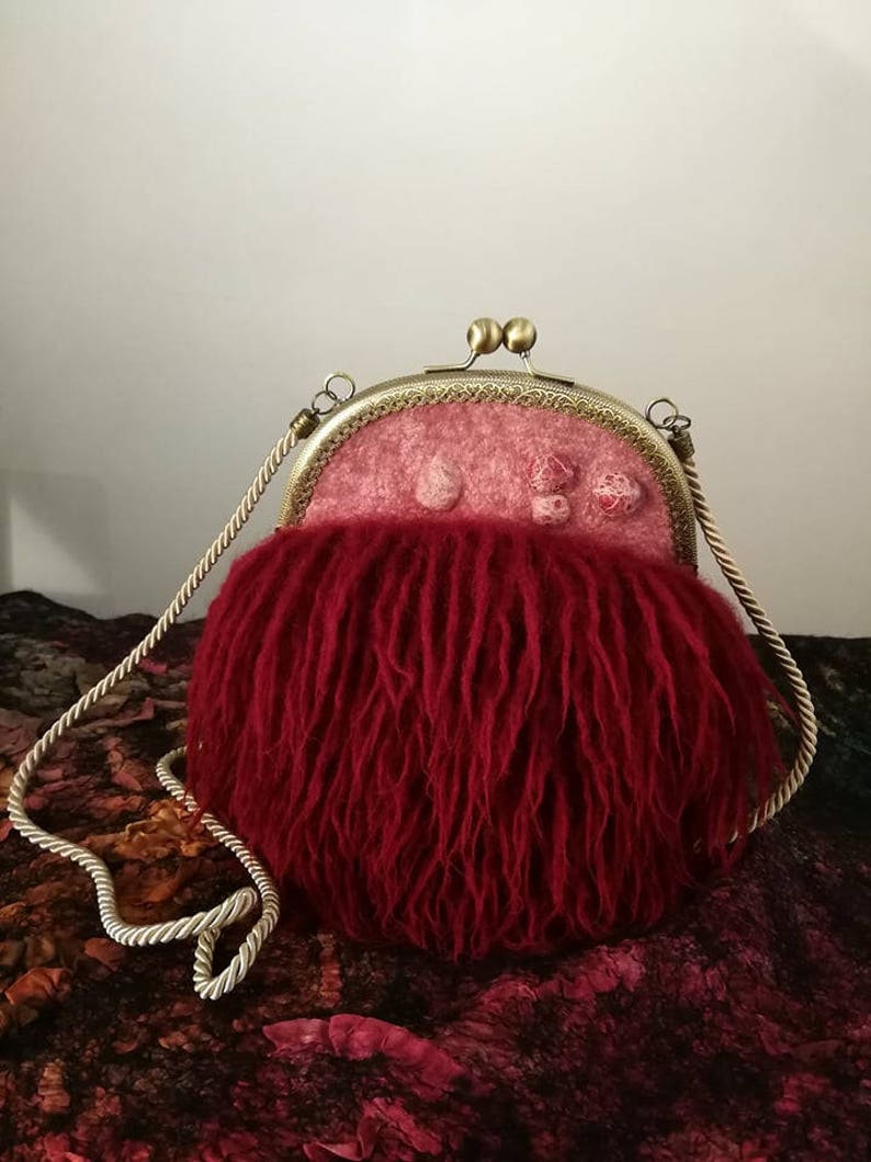 Burgundy evening bag Red clutch Felt bags Felted wool bag | Etsy