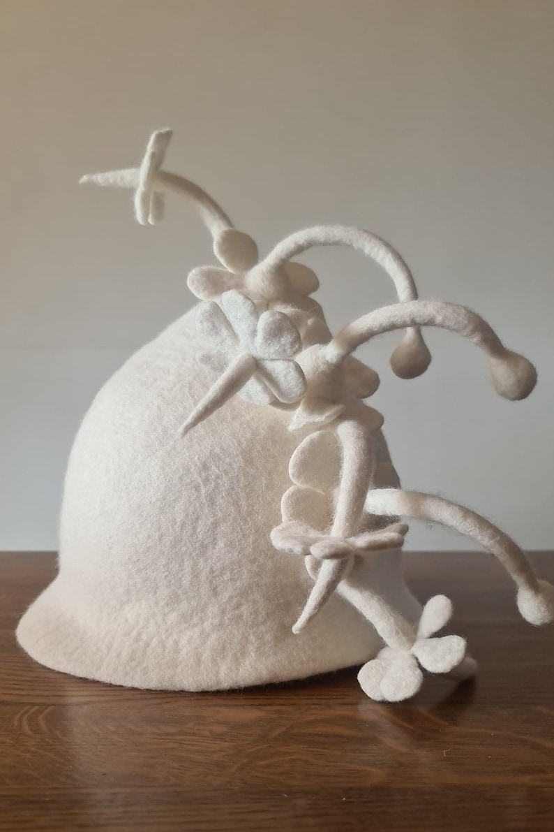 White Sauna Hat, Bridal Shower Party Hat, Felted Hat Handmade, Spa Gift ...