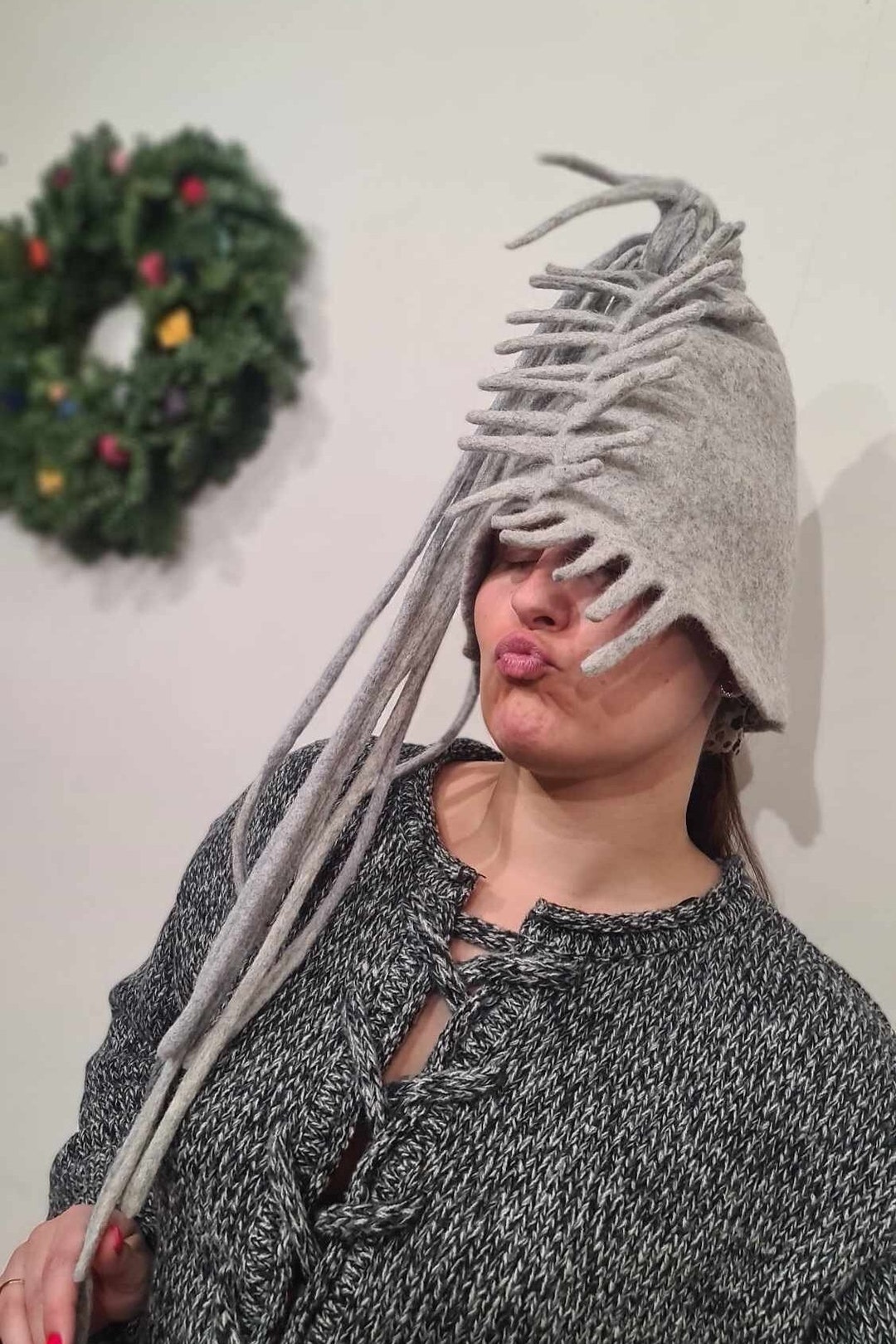 Unique Handmade Felted Hat, Fishlover, Fishing, Fish Bones Grey Cap ...