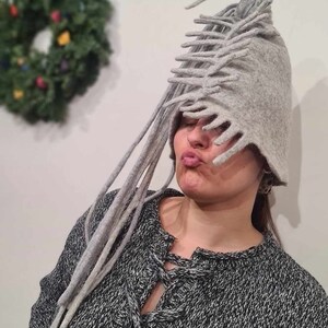 Unique Handmade Felted Hat, Fishlover, Fishing, Fish Bones Grey Cap ...