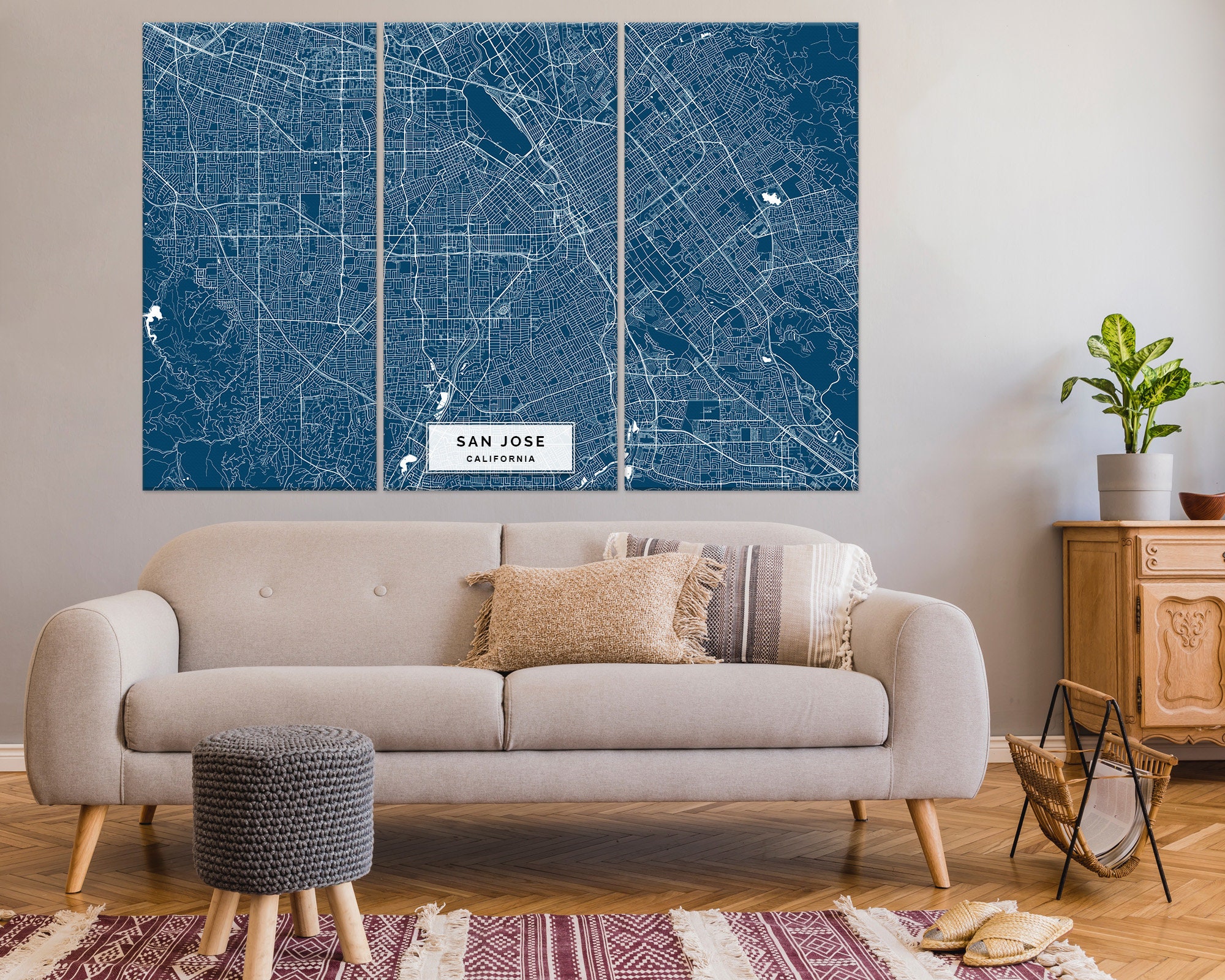 Home & Living SAN JOSE CA Canvas Map Print California Art Deco ...