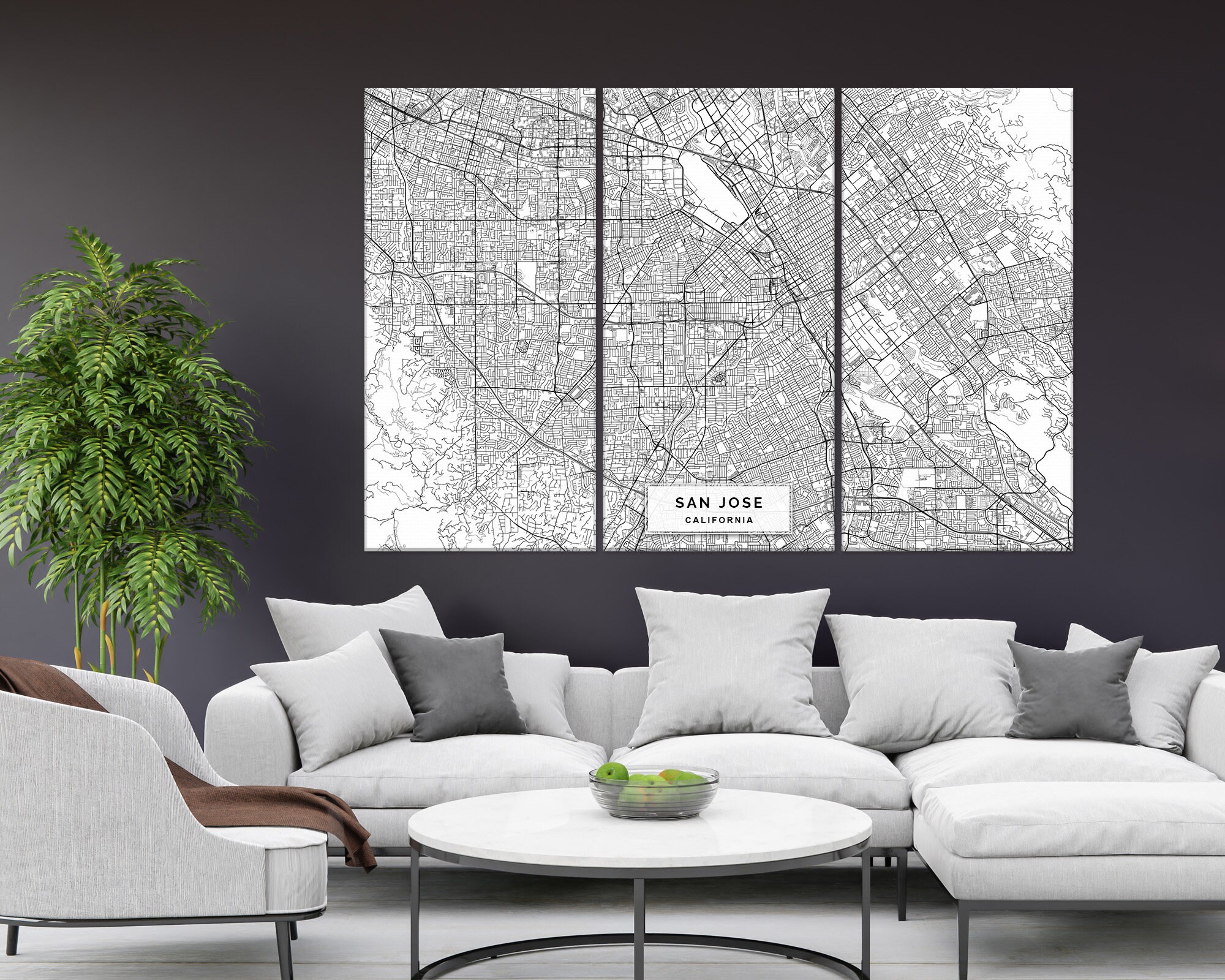 Home & Living SAN JOSE CA Canvas Map Print California Art Deco ...