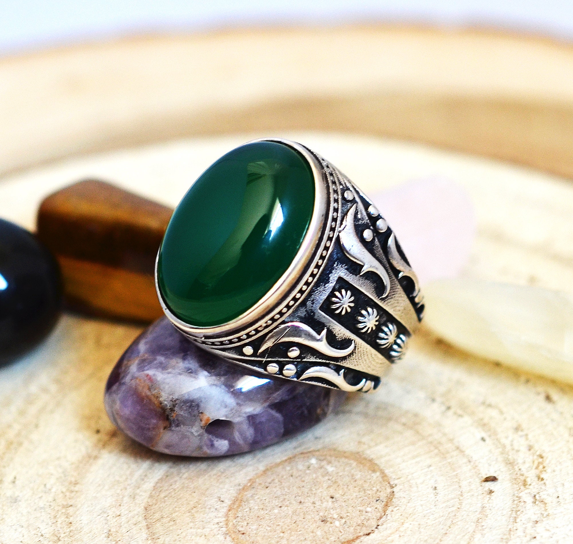 Turkish Handmade Ring Solid 925 Sterling Silver Agate Stone | Etsy