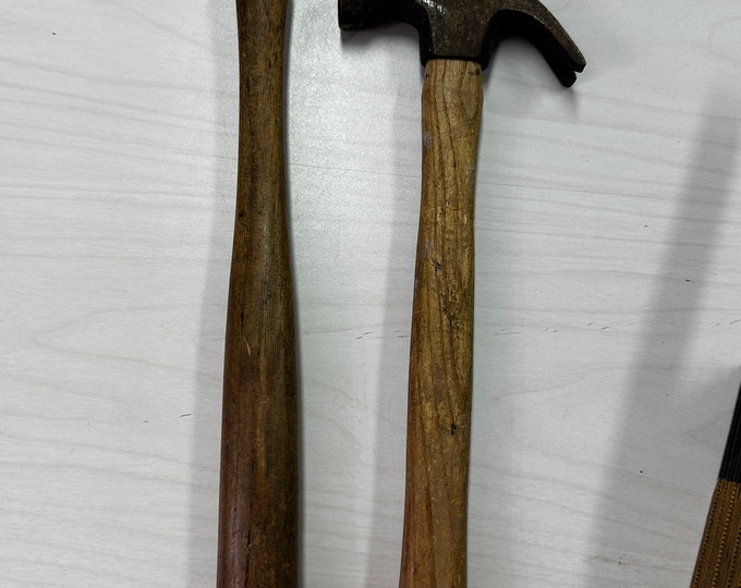 2 Vintage Wood Hammers Metal Long Nose Flat Tip and Smaller One Tack ...