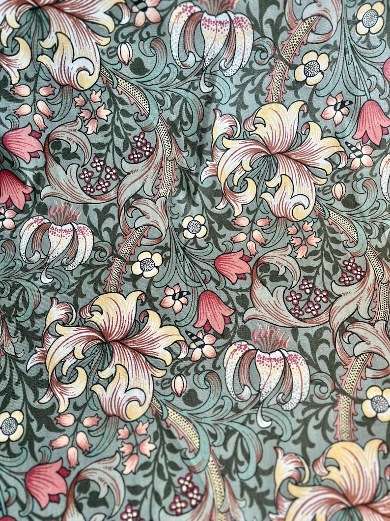 Golden Lily Minor William Morris Sanderson Cotton Fabric Sage Green ...
