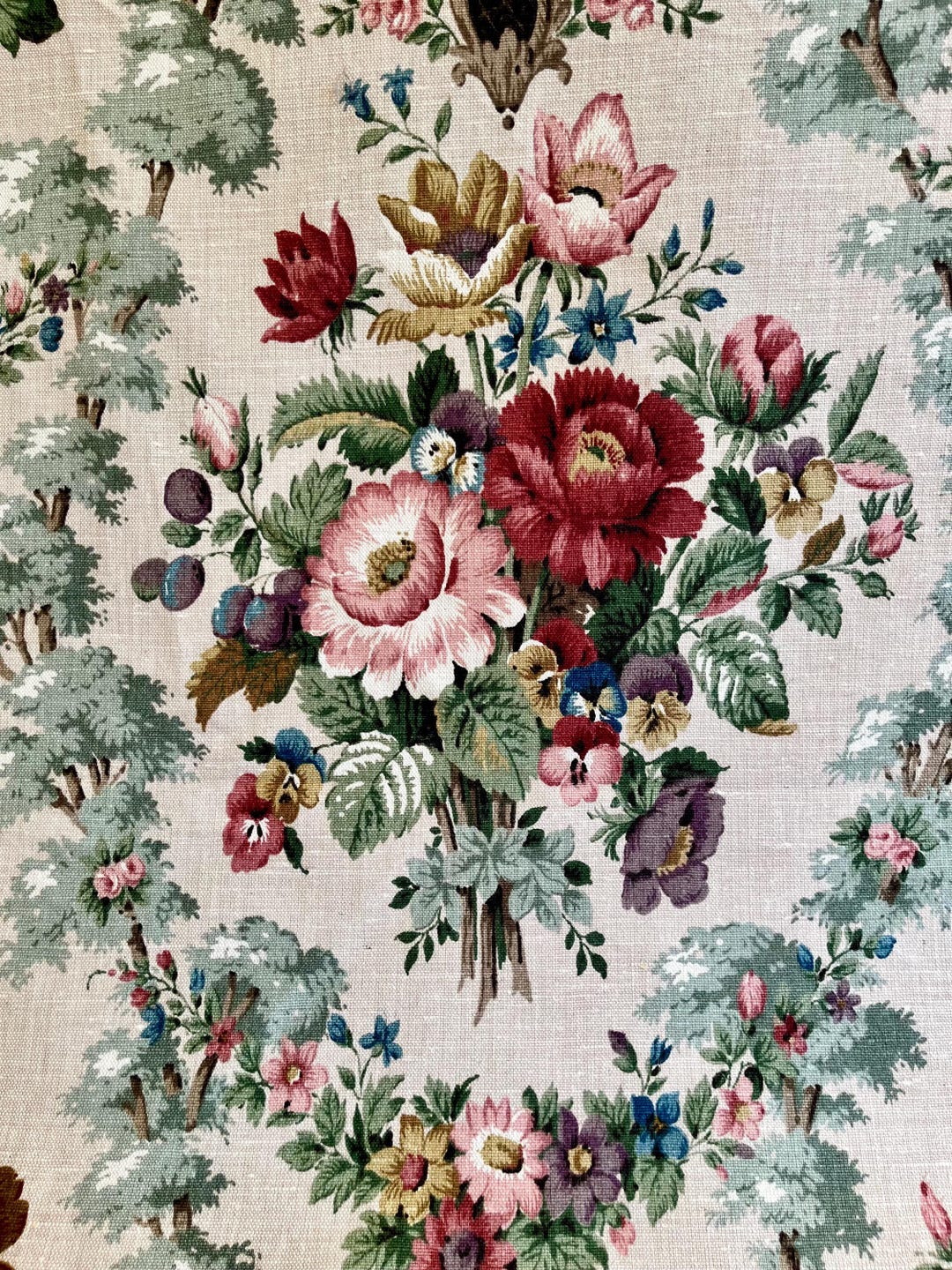 Classic Vintage Sanderson Chatsworth Linen Union Fabric, Vintage Floral ...