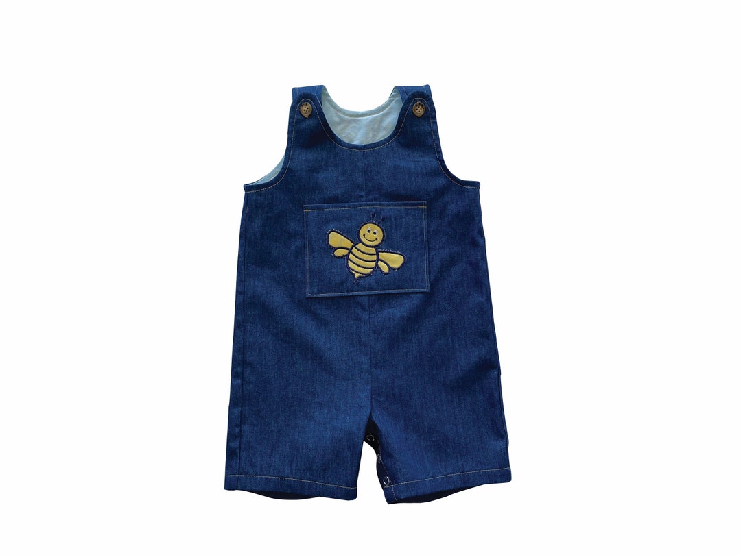 Baby Boy Bee Overall Applique Romper Coverall Jon Jon Shortall 3-24 ...