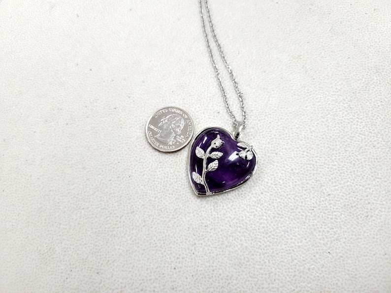 Amethyst Crystal Heart Shaped Pendant Necklace, Pick Your Own Chain ...