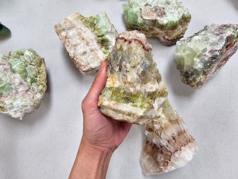 Big Green Calcite Crystal Chunk Large Natural Stone for Décor Healing ...