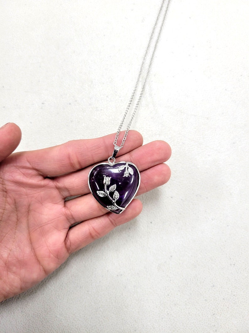 Amethyst Crystal Heart Shaped Pendant Necklace, Pick Your Own Chain ...