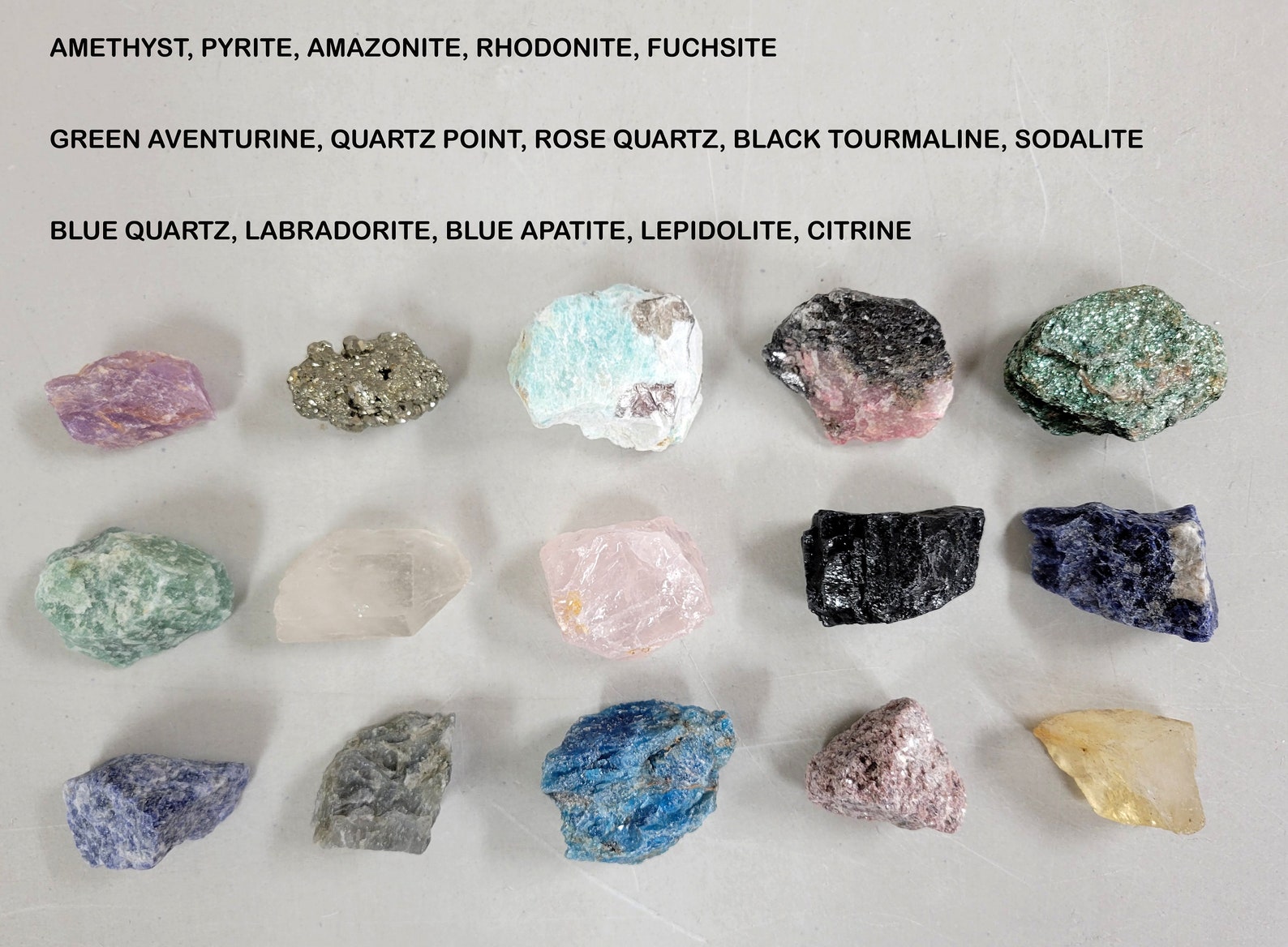 15 Raw Crystals Set Mixed Rough Gemstones Assorted Lot Beginner's ...