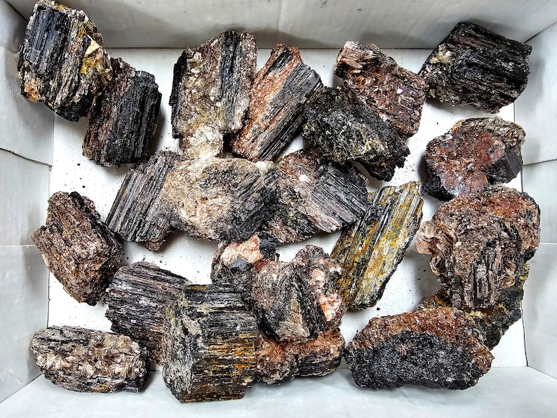 Black Tourmaline Log With Mica Rods Large Natural Matrix With Golden ...