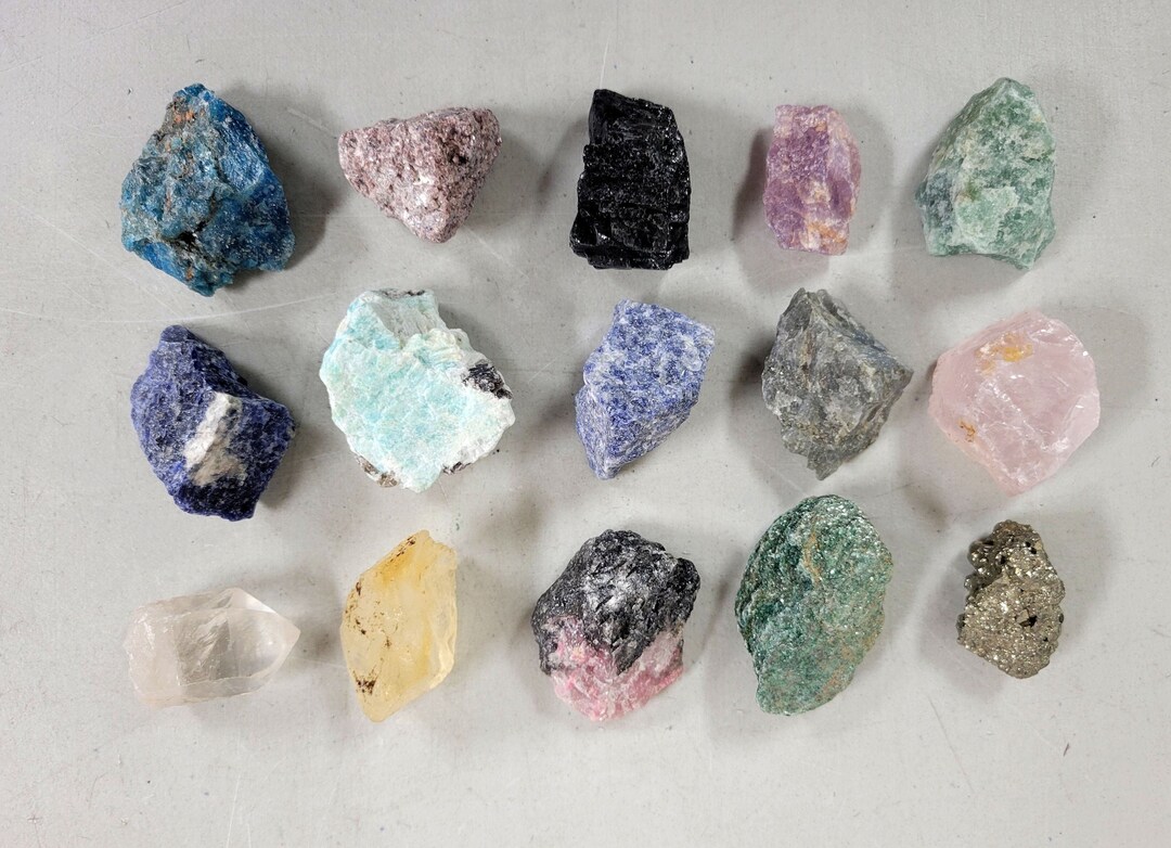 15 Raw Crystals Set - Mixed Rough Gemstones - Assorted Lot Beginner's ...