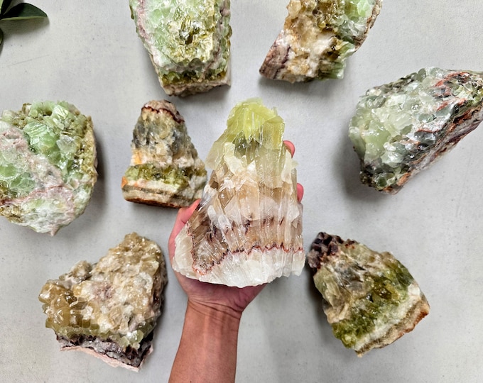 Big Green Calcite Crystal Chunk Large Natural Stone for Décor Healing ...
