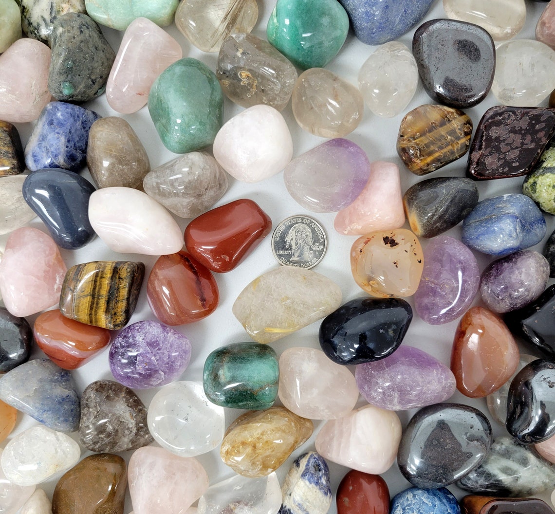 Tumbled Stones Bulk - Large Size Polished Crystal Gemstones - Assorted ...