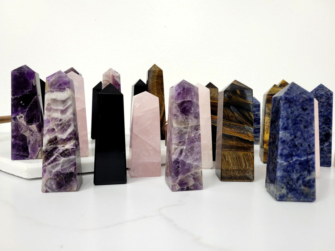 Natural Crystal Tower Points, Polished Smooth Pointed Crystal Obelisks ...