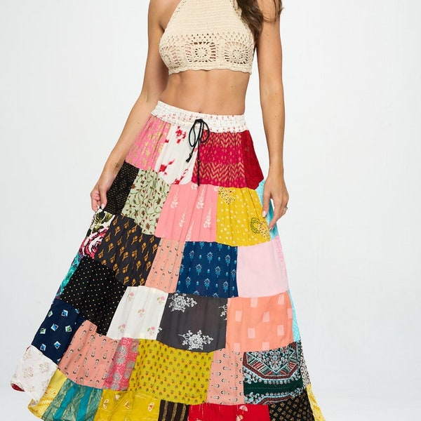 Long Patchwork Skirt - Etsy