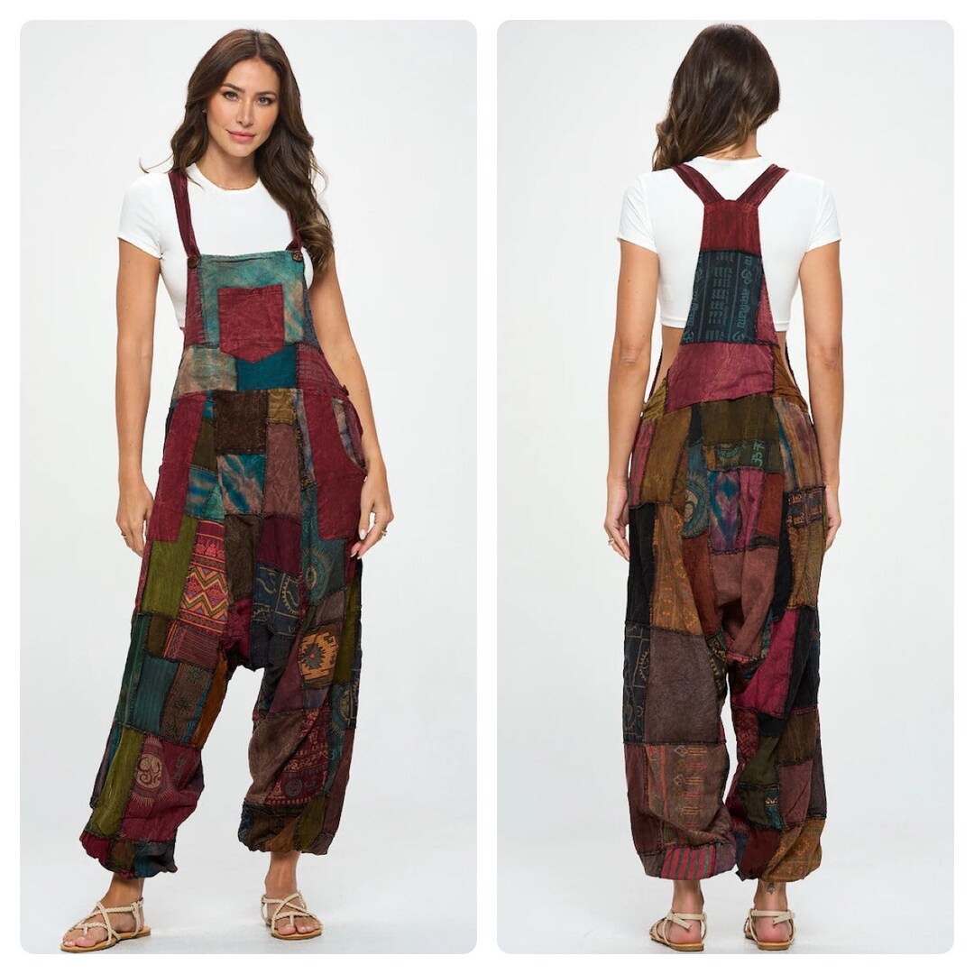 Cotton Patchwork Unisex Harem Overalls, Free Spirit Cloths, Boho Cloths ...