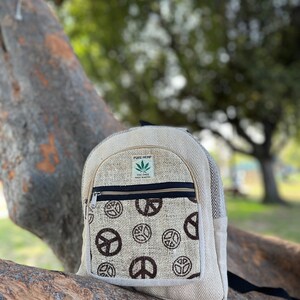 13" Peace Sign Hemp Backpack, Himalayan Backpack, Traveling Bag, Hiking ...