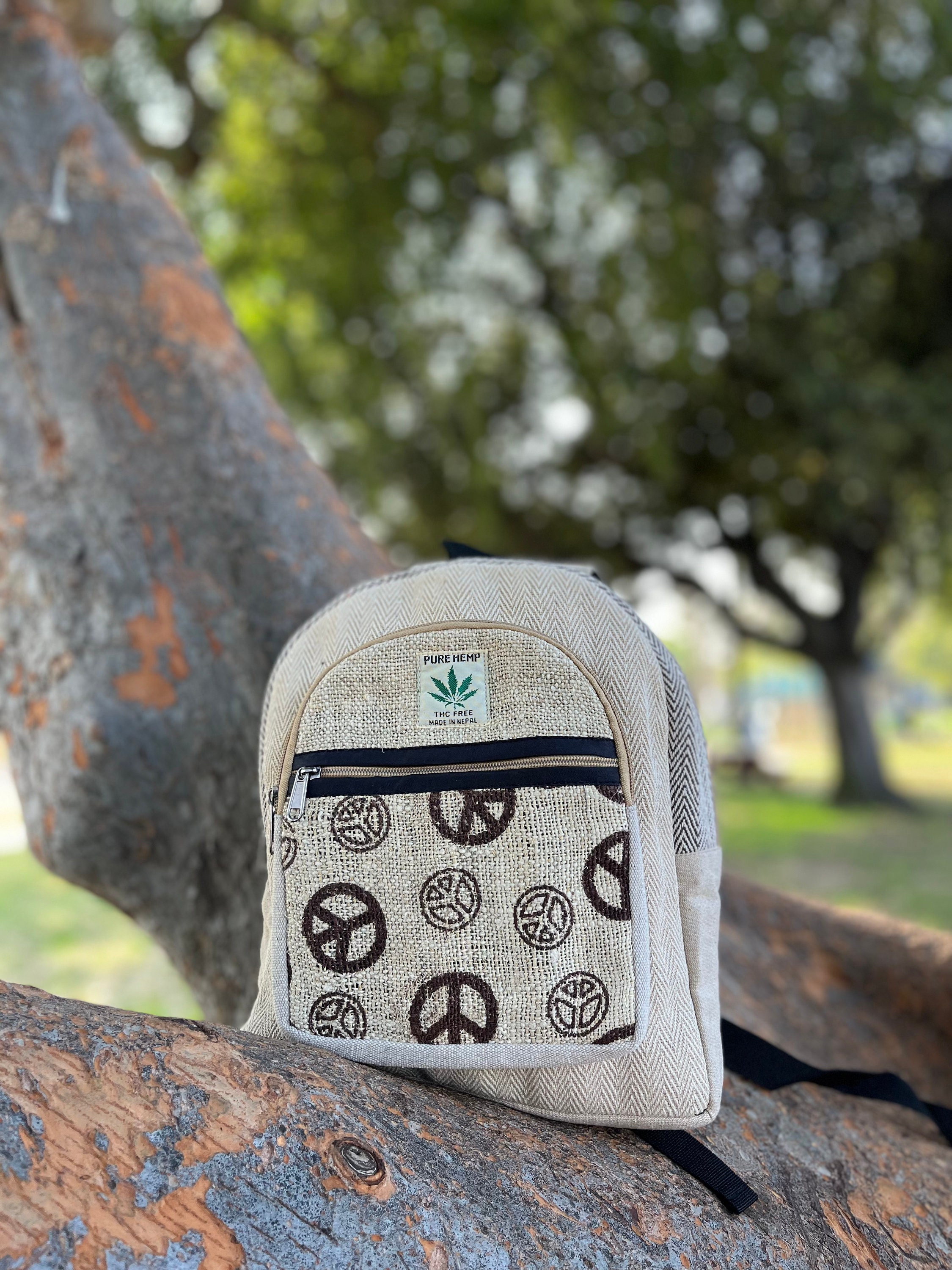 13" Peace Sign Hemp Backpack, Himalayan Backpack, Traveling Bag, Hiking ...