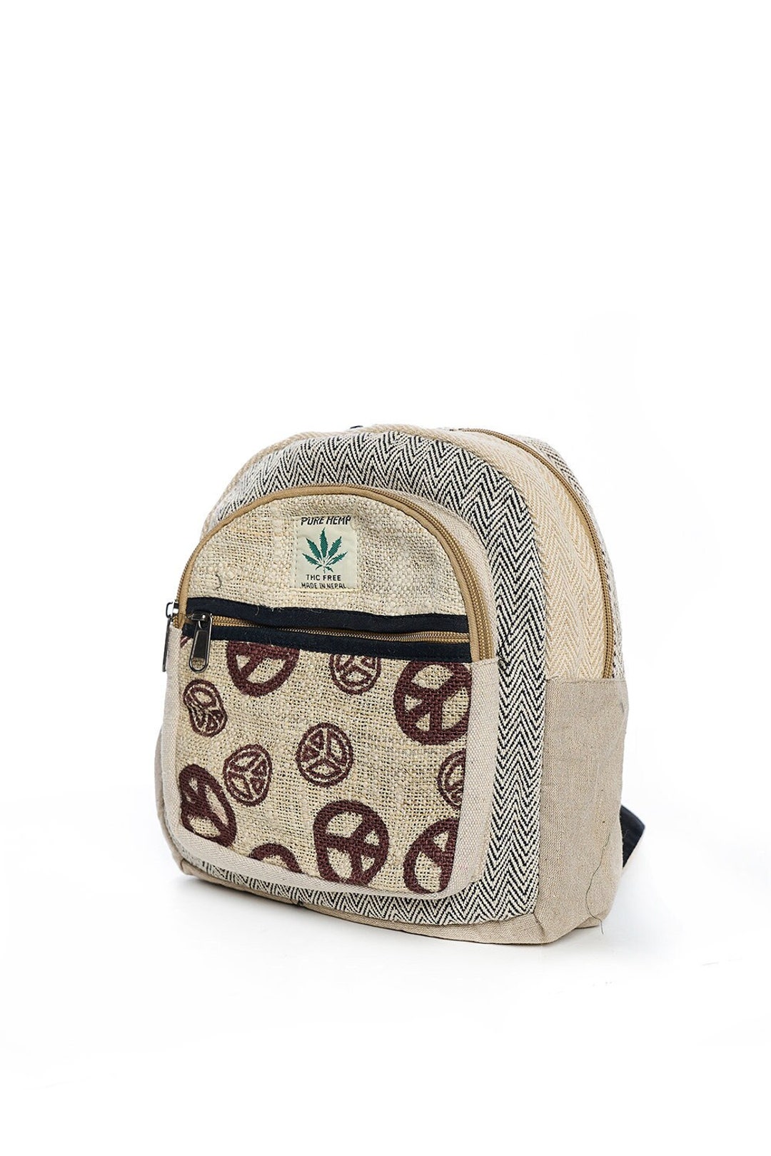 13" Peace Sign Hemp Backpack, Himalayan Backpack, Traveling Bag, Hiking ...