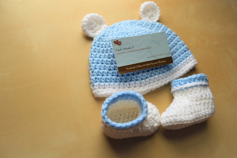 Simply Adorable U Crochet Blue Baby Bear Hat and Booties Set, Handmade ...