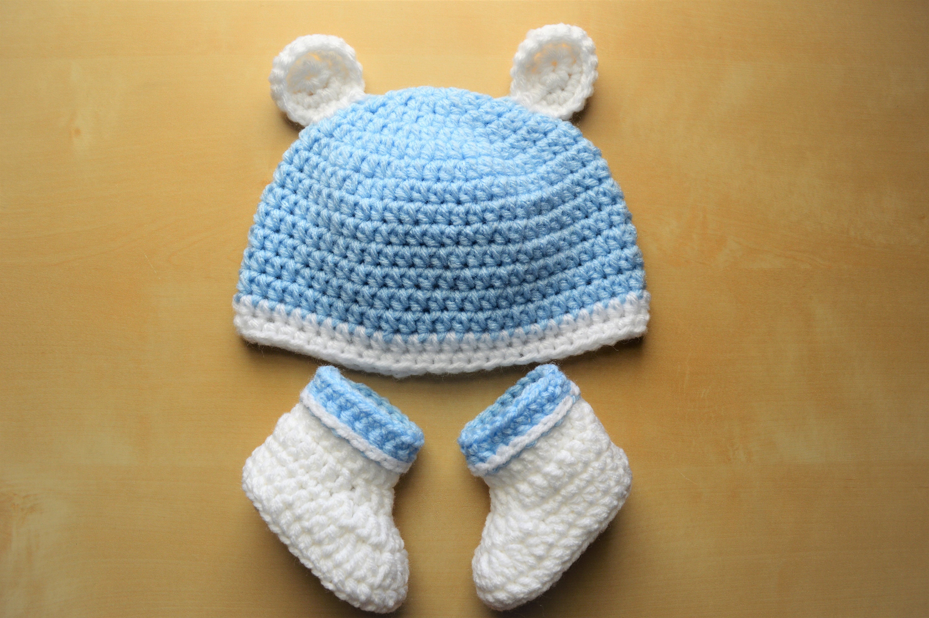 Simply Adorable U Crochet Blue Baby Bear Hat and Booties Set, Handmade ...