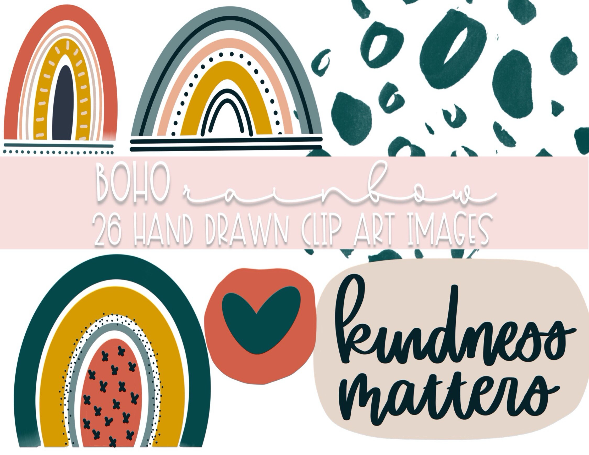 Modern Boho Rainbow Clip Art Digital Stickers | Etsy