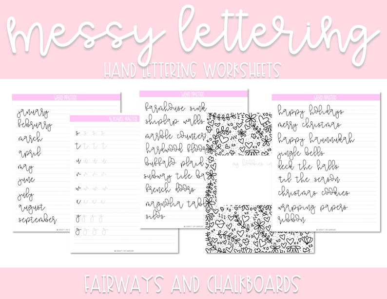 Messy Hand Lettering Worksheets Lettering Workbook Digital Hand ...