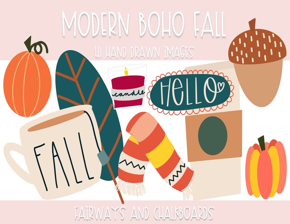 Modern Boho Fall Doodle Clip Art Hand Drawn Images - Etsy