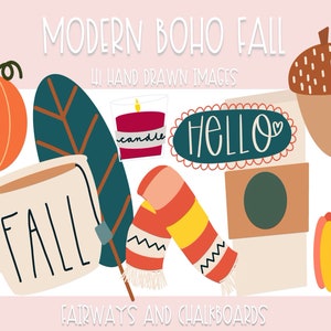 Modern Boho Fall Doodle Clip Art | Hand Drawn Images - Etsy