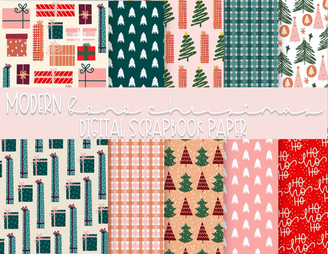 Boho Christmas Digital Scrapbook Paper | 12" X 12" | Digital or ...