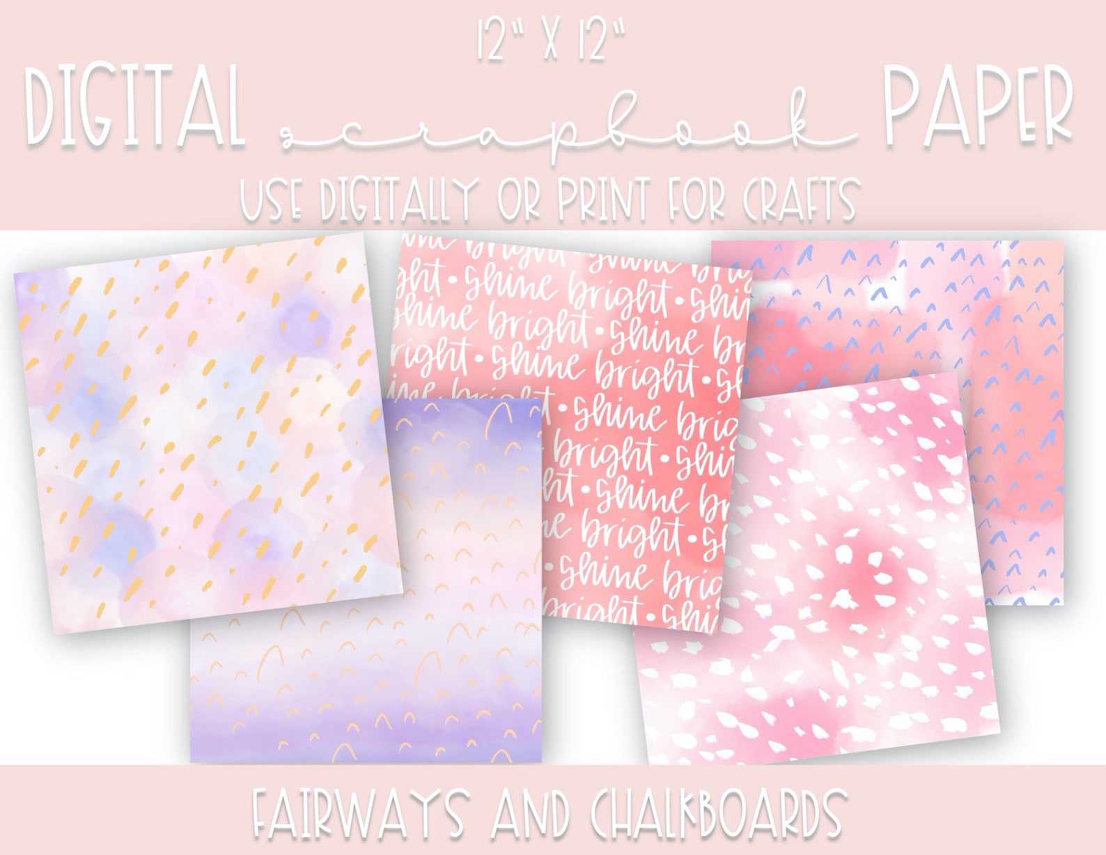 Modern Watercolor Digital Scrapbook Paper | 12" X 12" | Purple and Pink ...