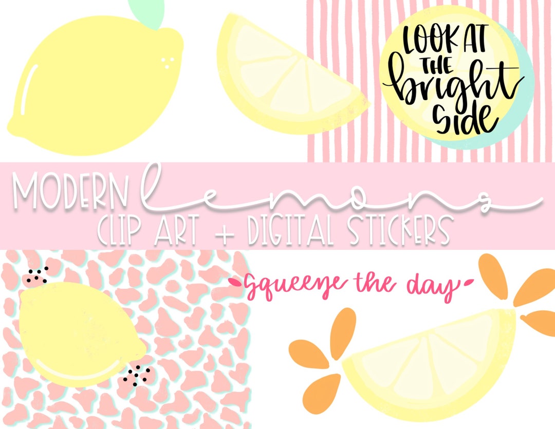 Modern Lemon Clip Art + Digital Stickers - Etsy