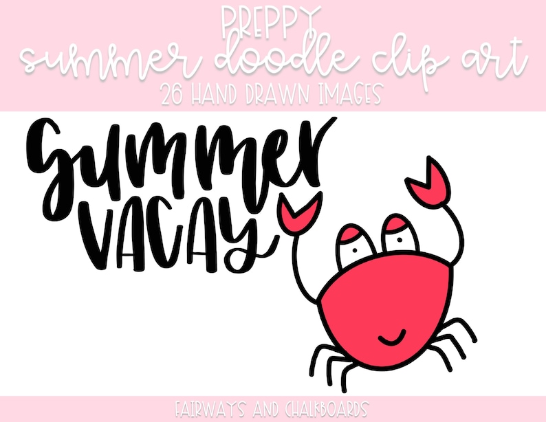 Preppy Summer Doodle Clip Art Color Black and White Hand - Etsy