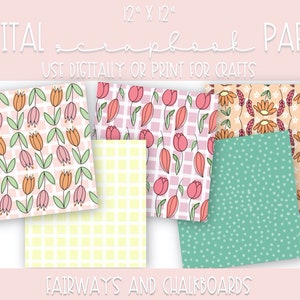 Modern Floral Digital Scrapbook Paper | 12" X 12" | Digital or ...