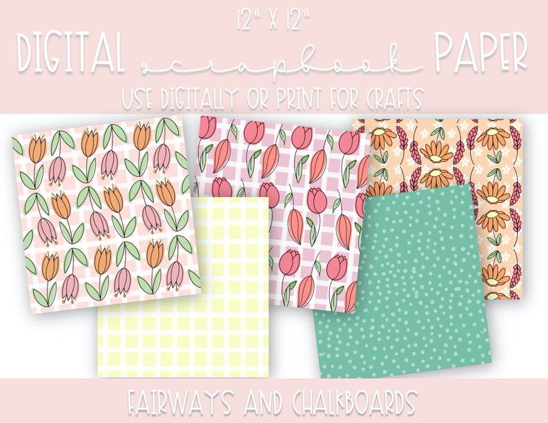 Modern Floral Digital Scrapbook Paper 12 X 12 Digital or Printable - Etsy