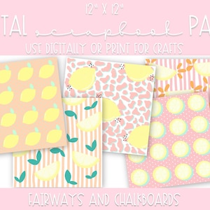 Modern Lemon Digital Scrapbook Paper | 12" X 12" | Digital or Printable ...