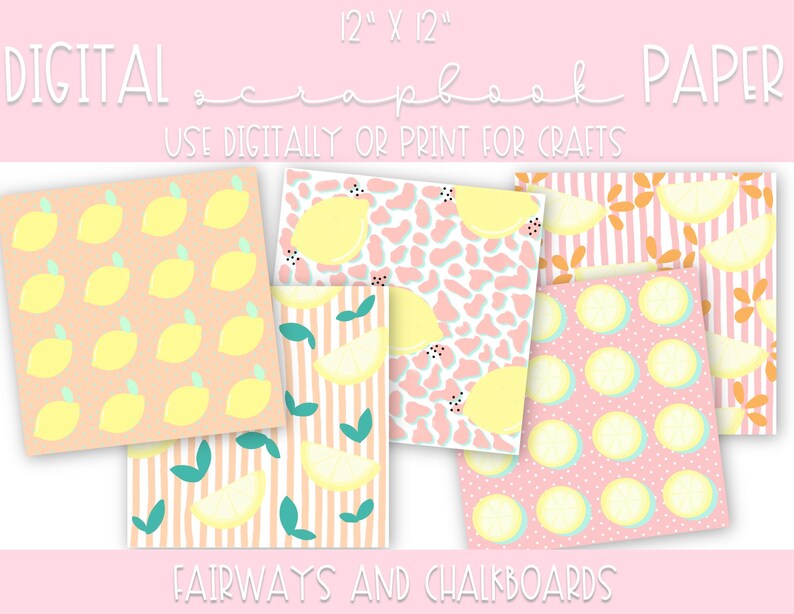Modern Lemon Digital Scrapbook Paper 12 X 12 - Etsy