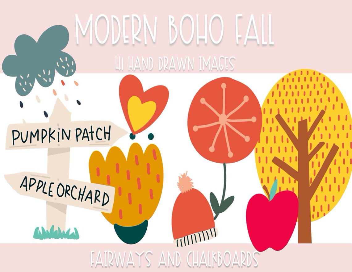 Modern Boho Fall Doodle Clip Art Hand Drawn Images | Etsy